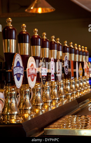 A line of beer taps on the bar of an Edinburgh pub, Scotland Stock ...
