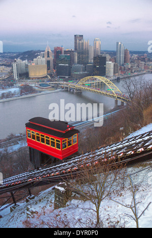 USA Pennsylvania PA Pittsburgh a snowy zig zag walkway on a hill at ...