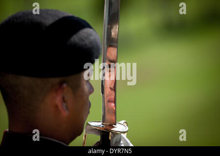 A Canadian soldier takes part in an announcement in Petawawa, Ont., on ...