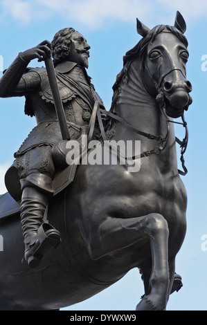 Bronze statue of Charles I on horseback near Trafalgar Square, London ...