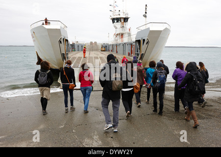 passengers boarding fueguino ferry Punta Delgada and the primera ...