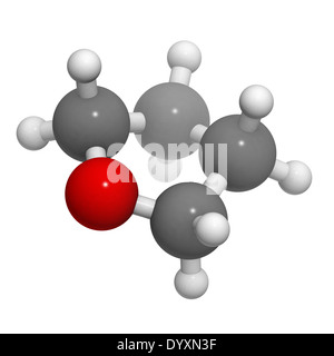 Tetrahydrofuran (THF) molecule, chemical structure. Used as a chemical ...