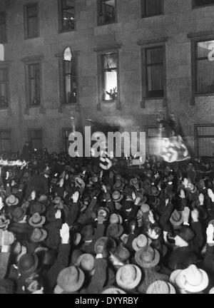 Adolf Hitler at the window of the Reich Chancellery, 1934 Stock Photo ...