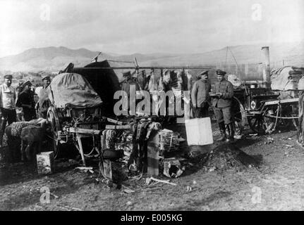 A German army field kitchen in a French village, World War I, 1915 ...