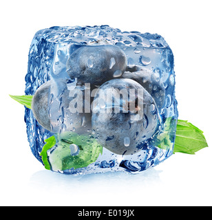 Blueberries in glass with ice on the table in the nature Stock Photo ...