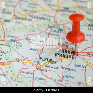 Prague map. Prague pin map. Close up of Prague map with red pin. Map ...