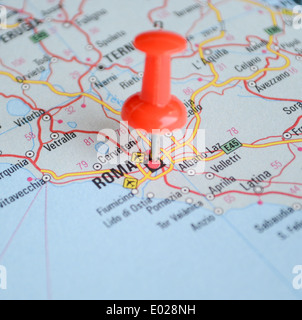 Rome map. Rome pin map. Close up of Rome map with red pin. Map with red ...