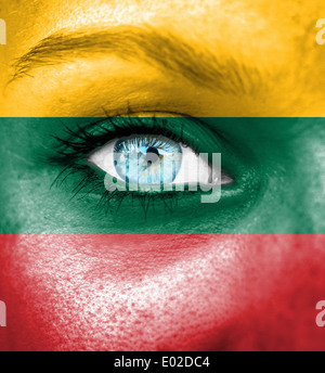 Young happy woman with Lithuanian flag, sky background Stock Photo - Alamy