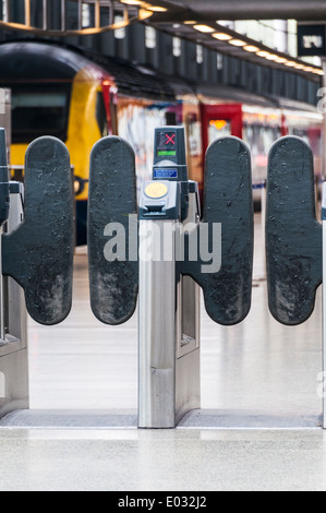 Automatic access control ticket barriers or turnstile in subway station ...