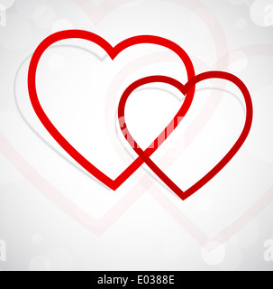 love, two red hearts side by side, good love, with shadow on white ...