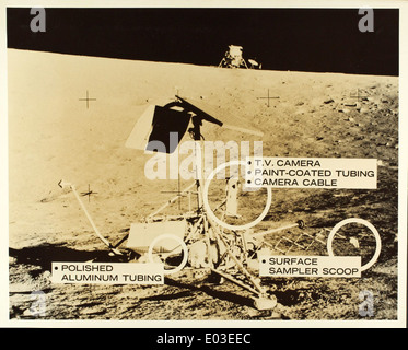 A glossy photo of NASA's Lunar Surveyor spacecraft, which played a ...