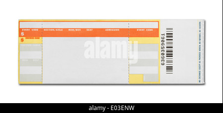 Blank Yellow Concert Performance Ticket Isolated on White Background ...