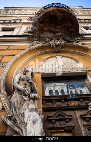 Entrance of dilapidated Art Nouveau building on Vilandes Iela, Riga ...