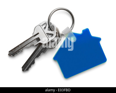 House keys with blue house keychain isolated Stock Photo - Alamy