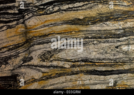 Gneiss, a high grade metamorphic rock, consists of bands of light ...