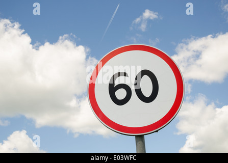 Round sign limiting speed, sky. Signs warning of a maximum speed of 80 ...