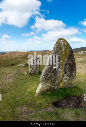 Standing stone in the Merrivale Stone Row complex in central Dartmoor ...