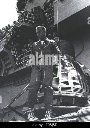 Astronaut Alan Shepard, aboard the USS Lake Champlain on May 5, 1961 ...