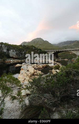Bridge over the Palmiet River, Kleinmond, with Hottentots-Holland ...