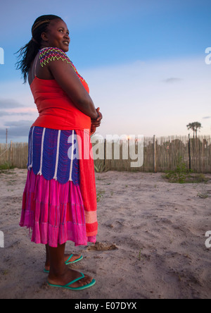 Ovambo Woman With Traditional Beaded Necklace, Ondangwa, Namibia Stock ...