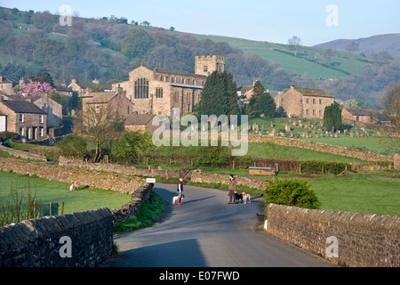 Walkers in Dent village in the Yorkshire Dales england uk Stock Photo ...