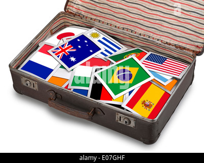 Travel Vintage Leather Suitcase With Flag Of Northern Ireland Isolated ...