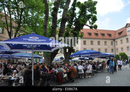 Beer garden in Weltenburg Monastery, the oldest monastery brewery in ...