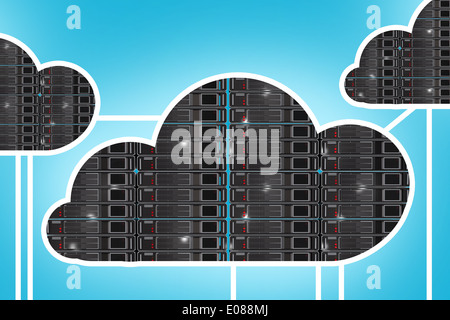 Cloud computing, Blue clouds on black background, copy space, banner ...