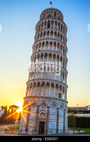Bell Tower of Leaning Tower of Pisa with a red flag the Pisan Cross ...