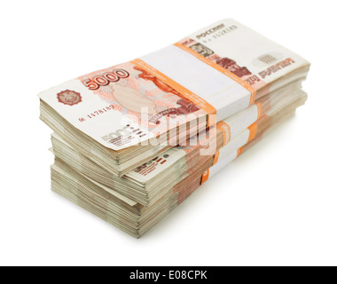 Stack of 5000 rubles packs isolated on white background Stock Photo - Alamy