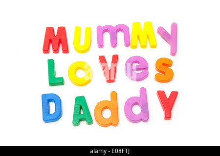 Mummy written in magnetic letters on a white studio background Stock ...