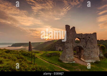 Pennard Castle ruins overlooking Three Cliffs Bay The Gower Peninsula ...
