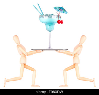 wooden Dummy waiter with fruit cocktail glass on silver tray set ...
