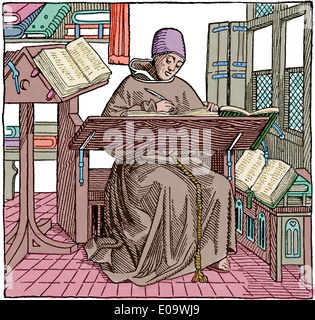 Medieval monk copyist. Engraving, 19th century Stock Photo - Alamy