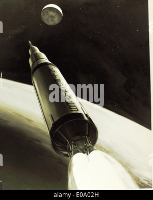 A glossy photo of NASA's Saturn V rocket, the spacecraft that launched the Apollo missions to ...