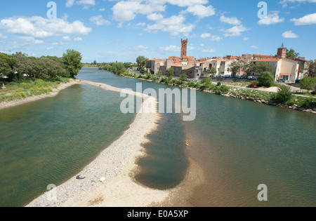 View of Rivesaltes with Agly river. The small town is known for its ...