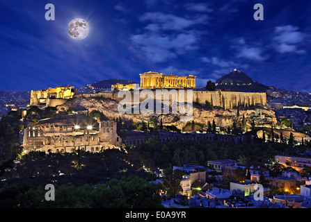 Full moon over Acropolis of Athens, Greece Stock Photo - Alamy