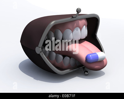 purse with open mouth, tongue out and one euro coin over, 3d ...