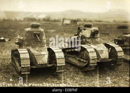 A French Renault FT 17 tank blasting through a trench during World War ...