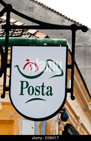 A letter box of the Hungarian Postal Service, located in Budapest, the ...