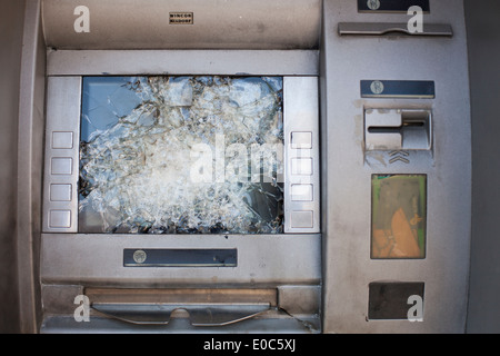 bank atm teller damaged cash machine with out of order written apology ...