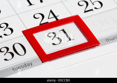 Calendar page with marked date of 31st Stock Photo - Alamy