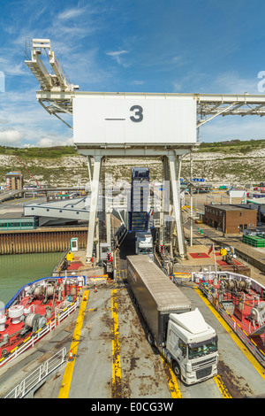 Dover Ferry terminal loading articulated Lorries for travel to France ...