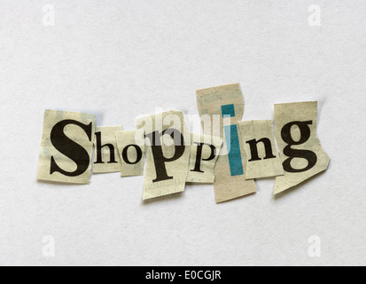 The word 'shopping' spelled out in newspaper clipping Stock Photo - Alamy