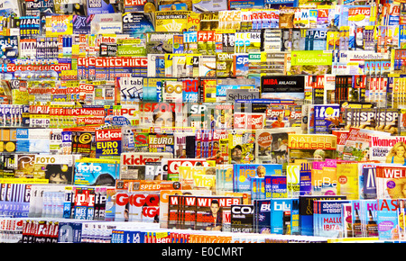 Many different magazines in a bookshop. Opinion variety and freedom of ...