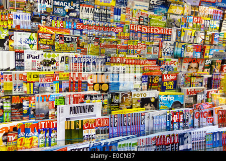 Many different magazines in a bookshop. Opinion variety and freedom of ...