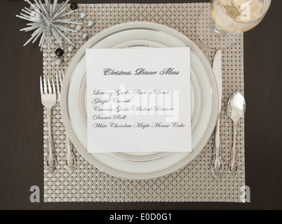 Decorated Christmas table setting. Christmas menu concept Stock Photo ...