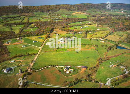 LOUDOUN COUNTY, VIRGINIA, USA - Aerial of homes and Blue Ridge ...