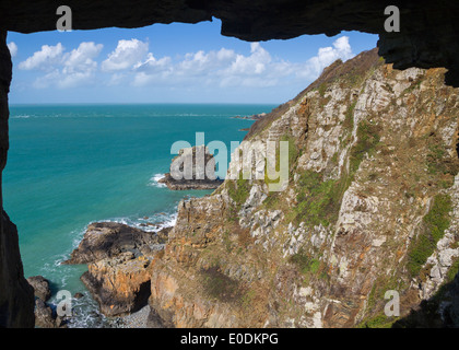 Sea rock with seabirds, Sark, Guernsey Stock Photo - Alamy