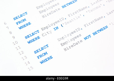 Code of SQL syntax on white background Stock Photo - Alamy